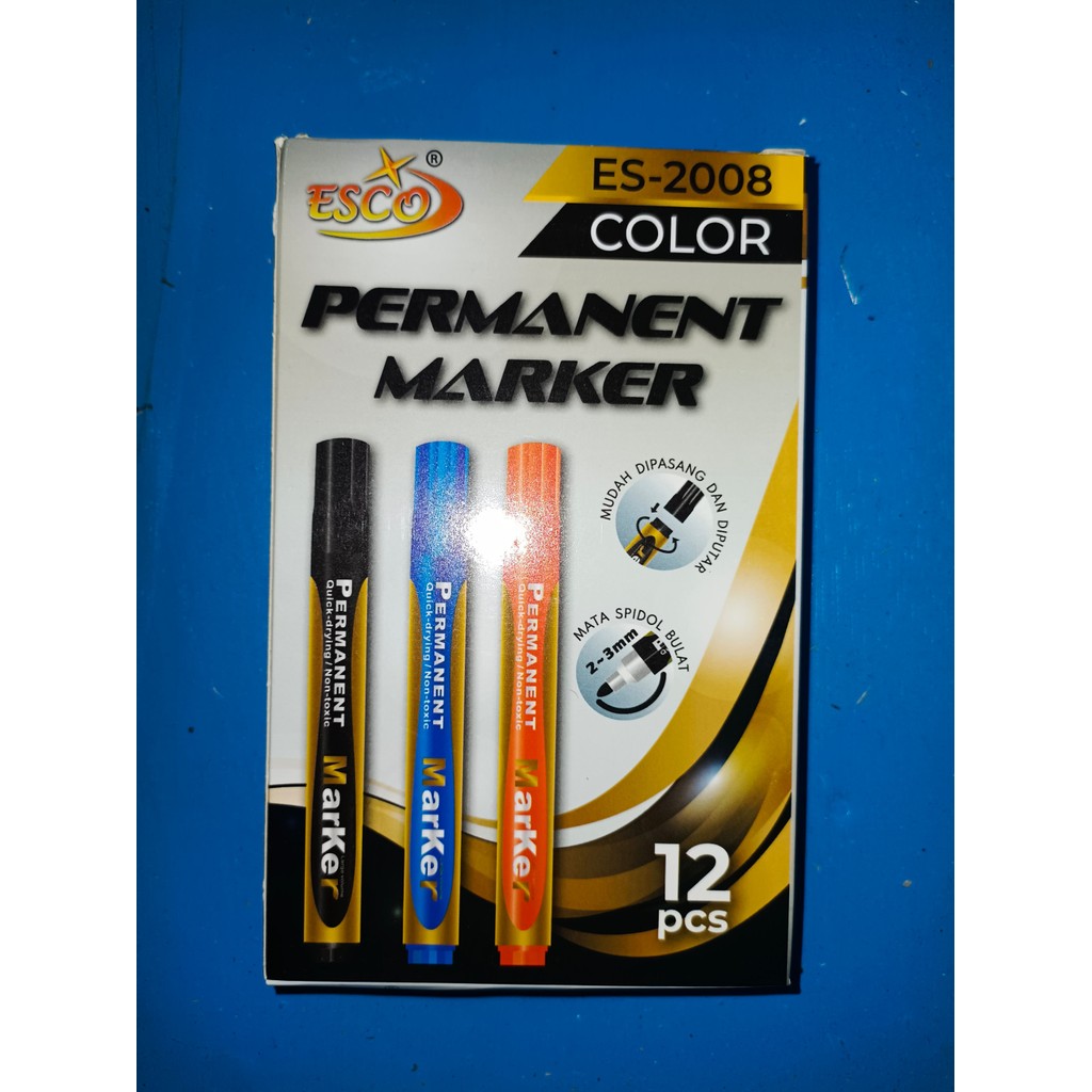 Jual Spidol Permanent Hitam Esco/Permanent Marker (isi 12 pcs) | Shopee ...