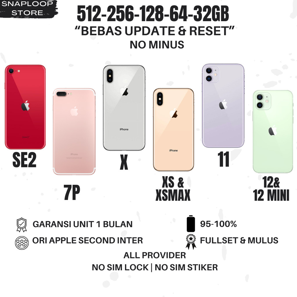 Jual iphone normal 12 11 pro max xr xs x 7p se gen 2 second no minus 256gb/128gb/64gb/32gb ...