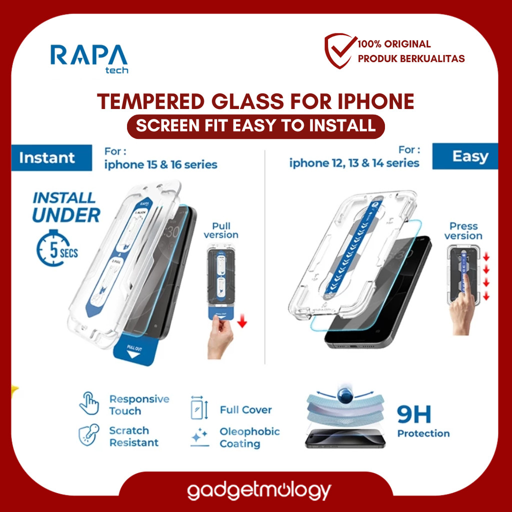 Jual RAPA tech Premium Tempered Glass for iPhone 16/ 15/ 14/ 13/ 12/ 11 ...