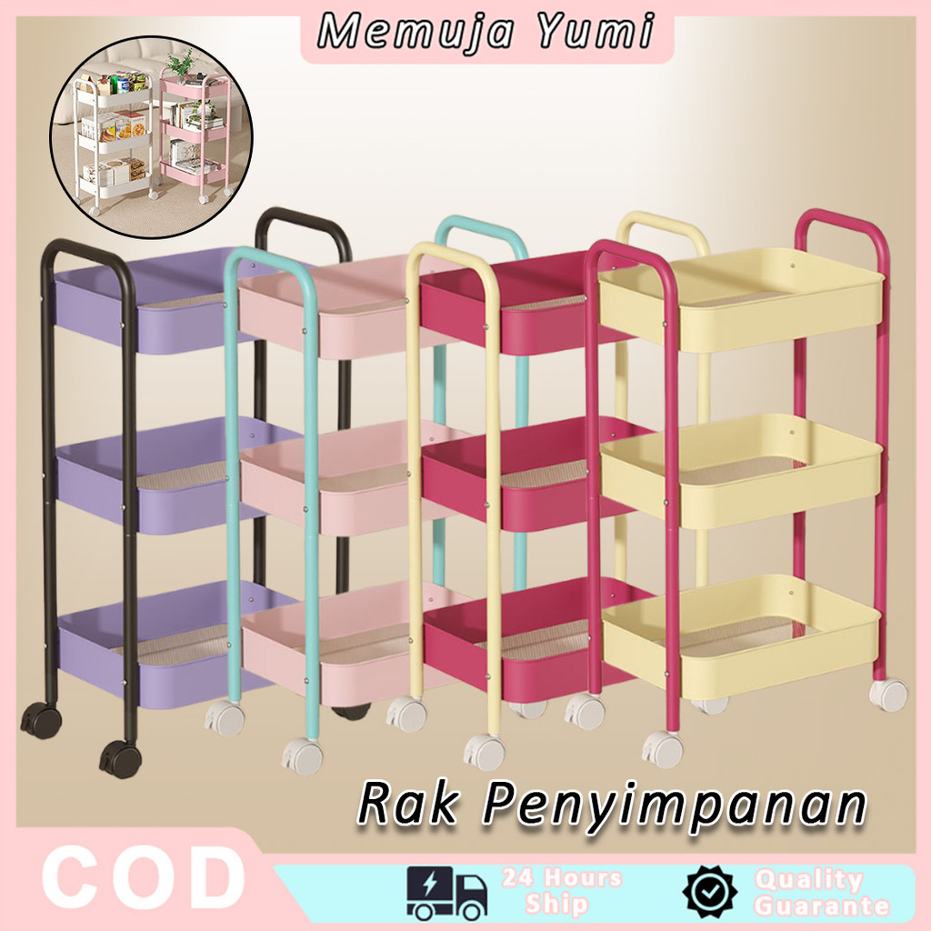 Jual 3 Tingkat Warna Macaron Trolly Rak Penyimpanan / Susun Stora Rak ...
