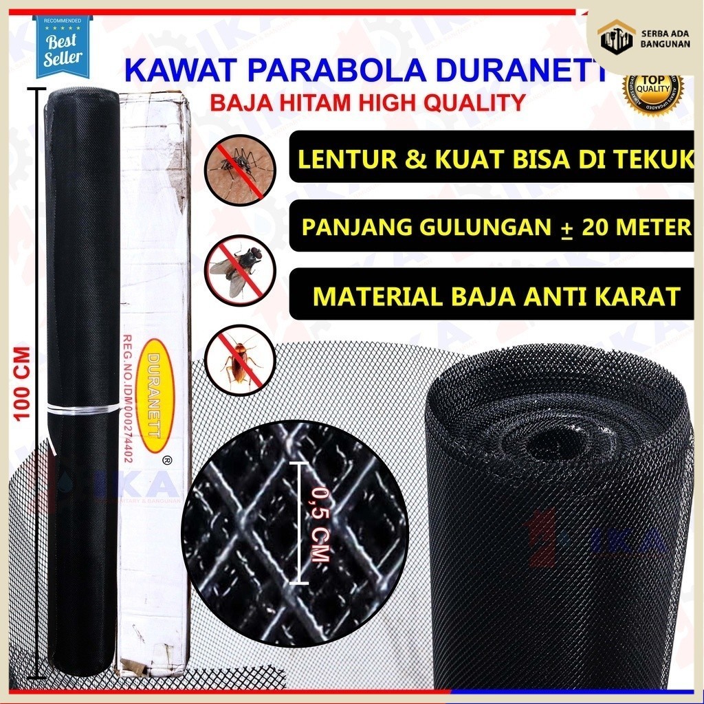 Jual SAB Kawat Nyamuk Parabola Aluminium DURANET TEBAL 1 ROLL 20 METER ...