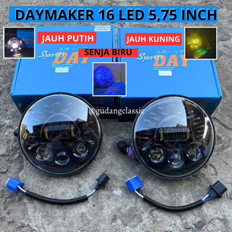 Jual LAMPU DAYMAKER 16 LED HEADLAMP 5 75 INCH KOTA BIRU SEIN KUNING DAY ...