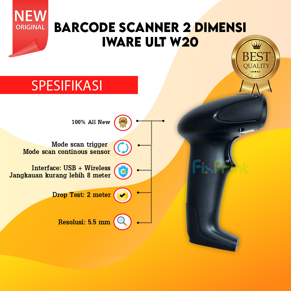 Jual Barcode Scanner Ultron Iware W20 Wireless 1D 2D Laser Barcode ULT ...