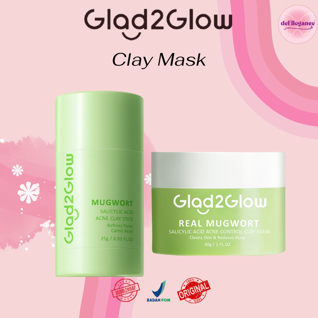 Jual Glad2Glow Masker Mugwort Clay Mask Stick Jar 25g 30g Masker Wajah ...