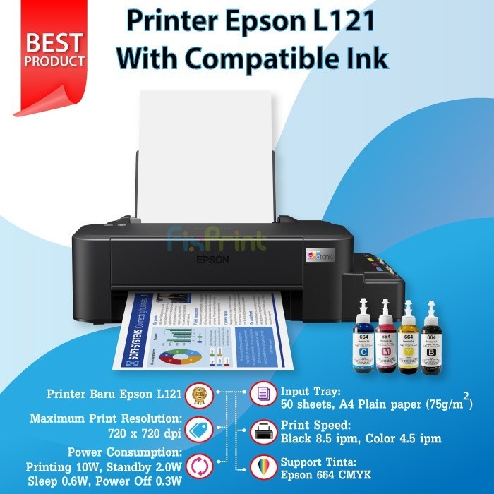 Jual Printer Epson L121 A4 Ink Tank Printer Epson L121 L 121 l121 Garansi Print Foto Warna ...