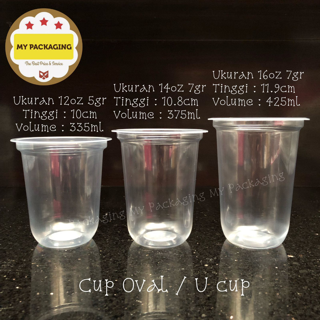Jual Cup Es Boba / Gelas Plastik Oval U 12oz 14oz 16oz 22oz TEBAL 7gr ...