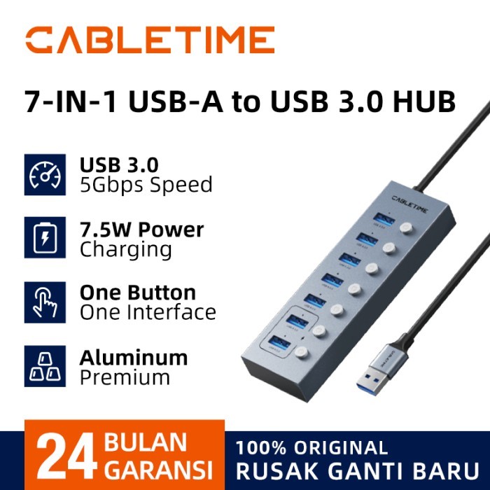 Jual CABLETIME HUB USB 3.0 7In1 Ports w/ Long Cable For Laptop PC ...