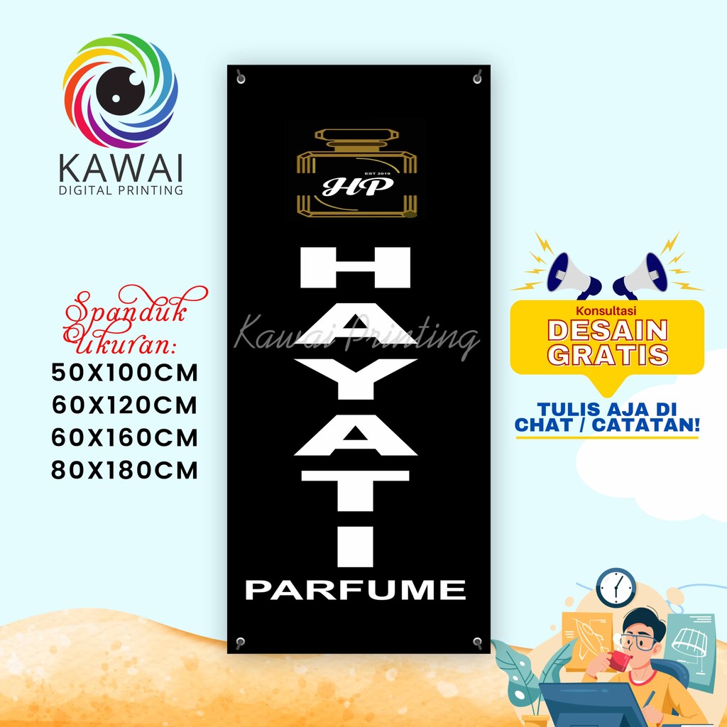 Jual Spanduk Banner MMT Parfum Hitam Putih Free Desain | Shopee Indonesia