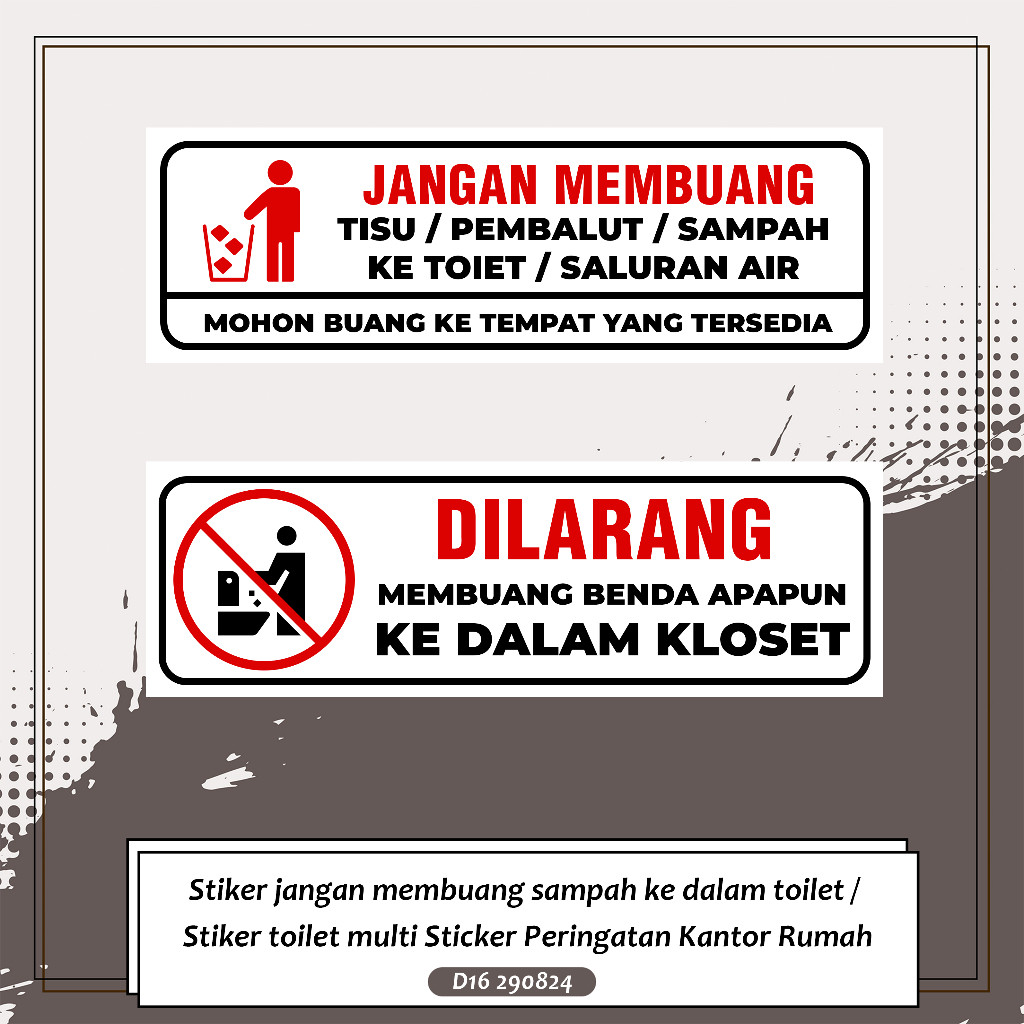 Jual Stiker jangan membuang sampah ke dalam toilet / Stiker toilet multi Sticker Peringatan ...