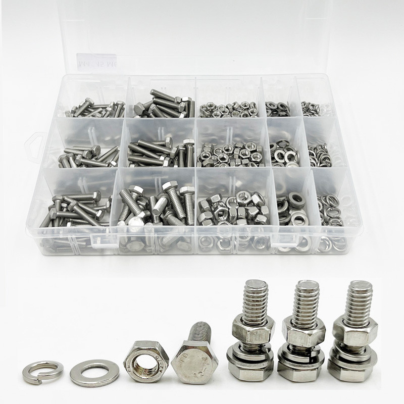 Jual 304 Stainless Steel Hexagon Screw Nut Flat Washer Spring Washer Gasket Bolt M3 M4 M5 M6 ...