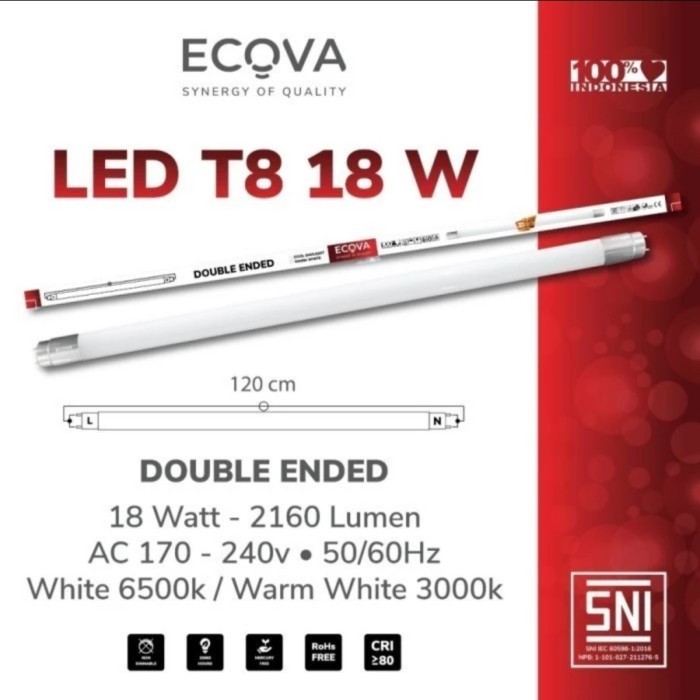 Jual Ecova T8 18Watt Led Tube T8 18 Watt 120Cm 120 Cm Bergaransi 1 Tahun | Shopee Indonesia