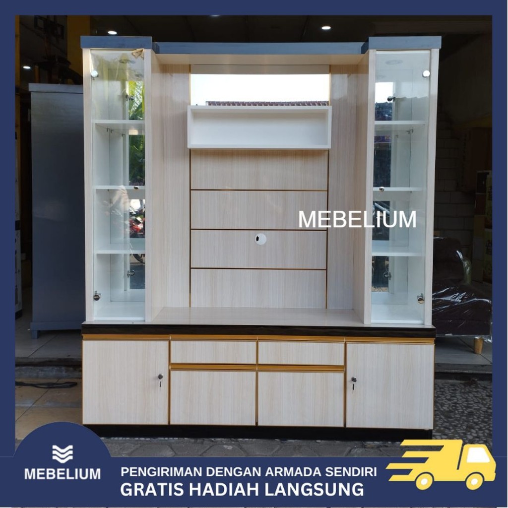 Jual [ORI] Lemari Pajangan TV HPL Partisi Ruang Tamu Kayu Solid | Rak ...