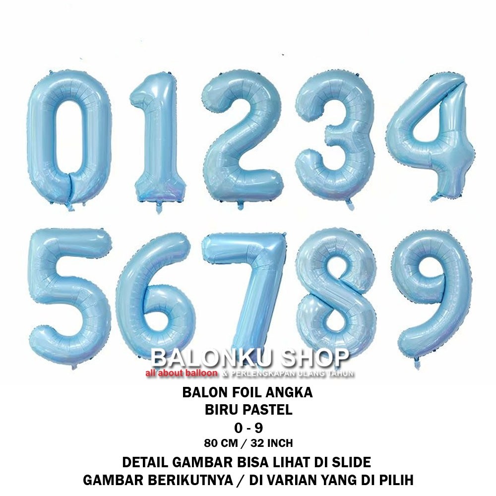 Jual Balon Foil Angka Jumbo Biru Pastel 80 Cm / Balon Angka Jumbo 80cm ...