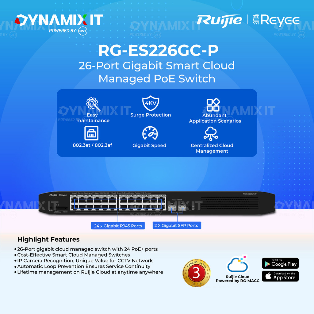 Jual Ruijie RG-ES226GC-P 26-Port Gigabit Smart Cloud Managed PoE Switch ...