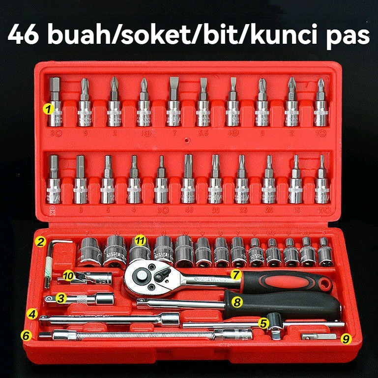 Jual 46 Pcs Obeng Set Multifungsi dengan Kunci Soket & Ratchet – Obeng ...