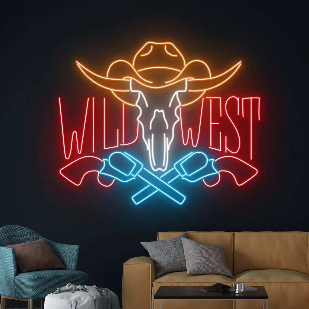 Jual Wild West Neon Sign Cowboy Hat Longhorn Neon Sign Bull Horn Sign ...