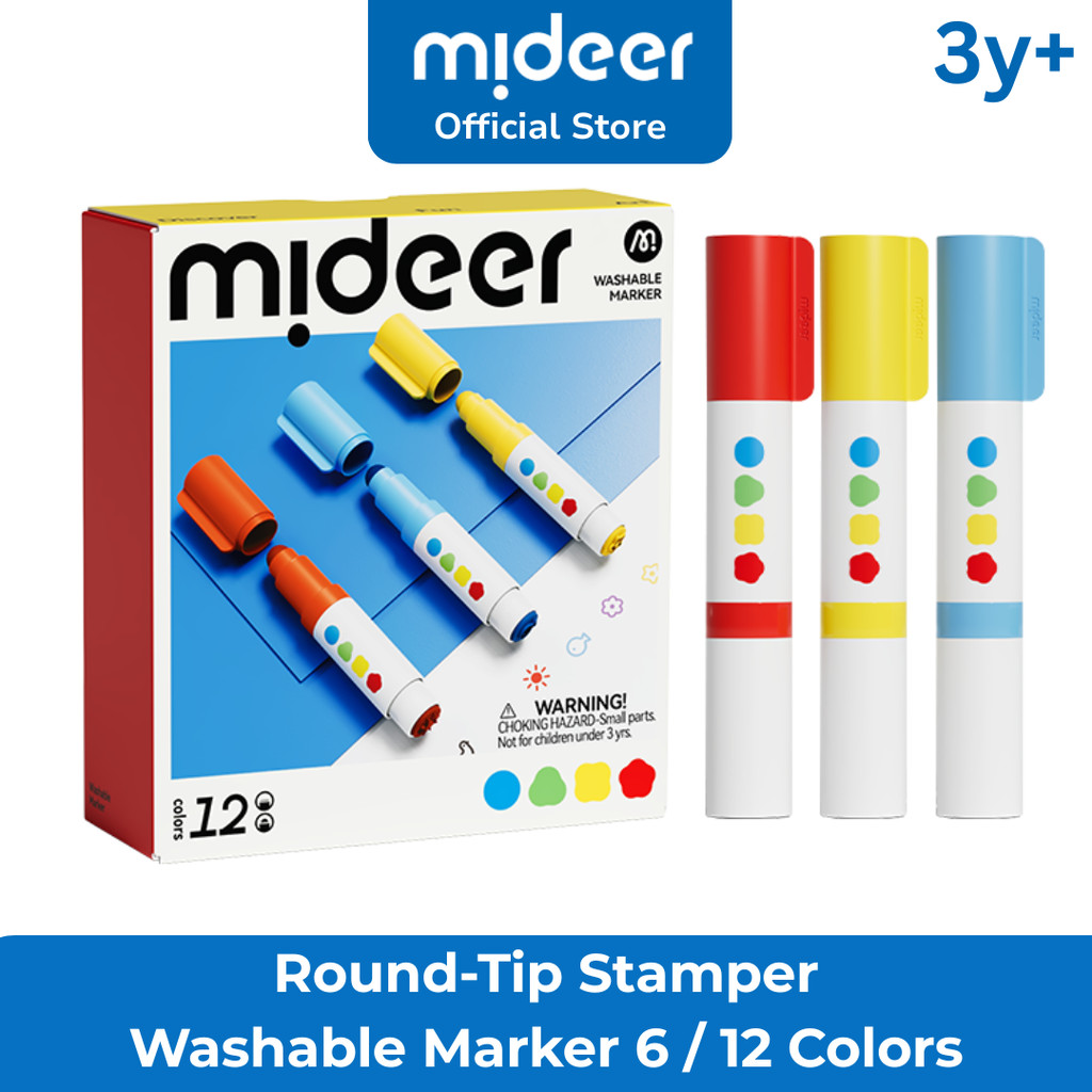 Jual Mideer Round-Tip Stamper Washable Markers 6 / 12 Colors Spidol ...