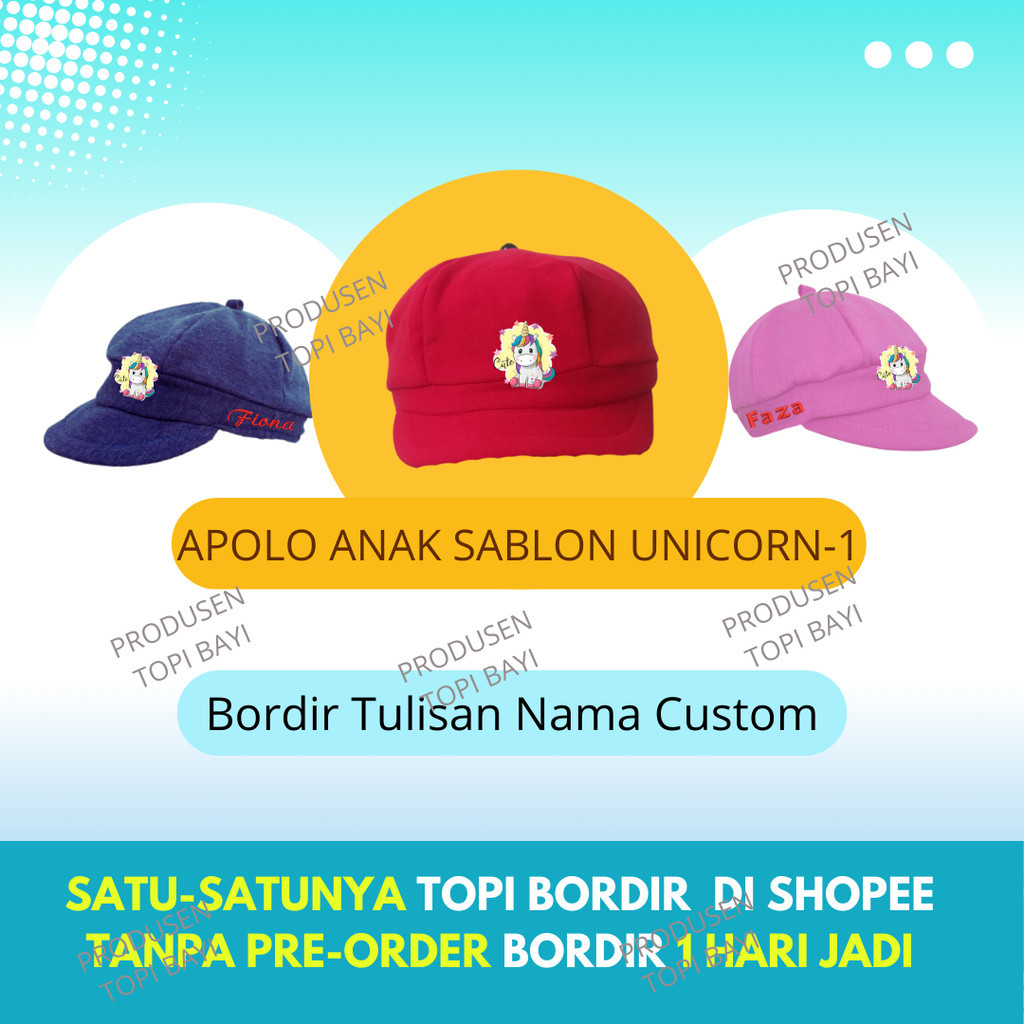 Jual TOPI APOLO ANAK SABLON UNICORN BISA CUSTOM BORDIR NAMA UNTUK USIA ...