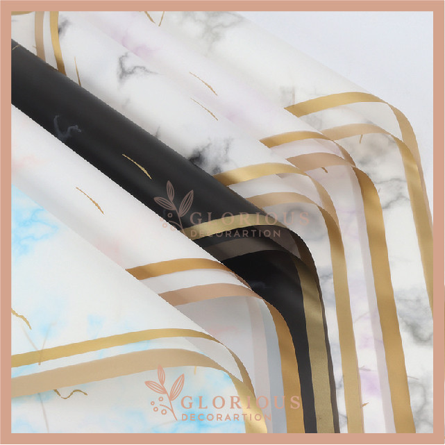 Jual Kertas Buket Bunga Motif Marble List Gold Wrapping Paper | Shopee ...