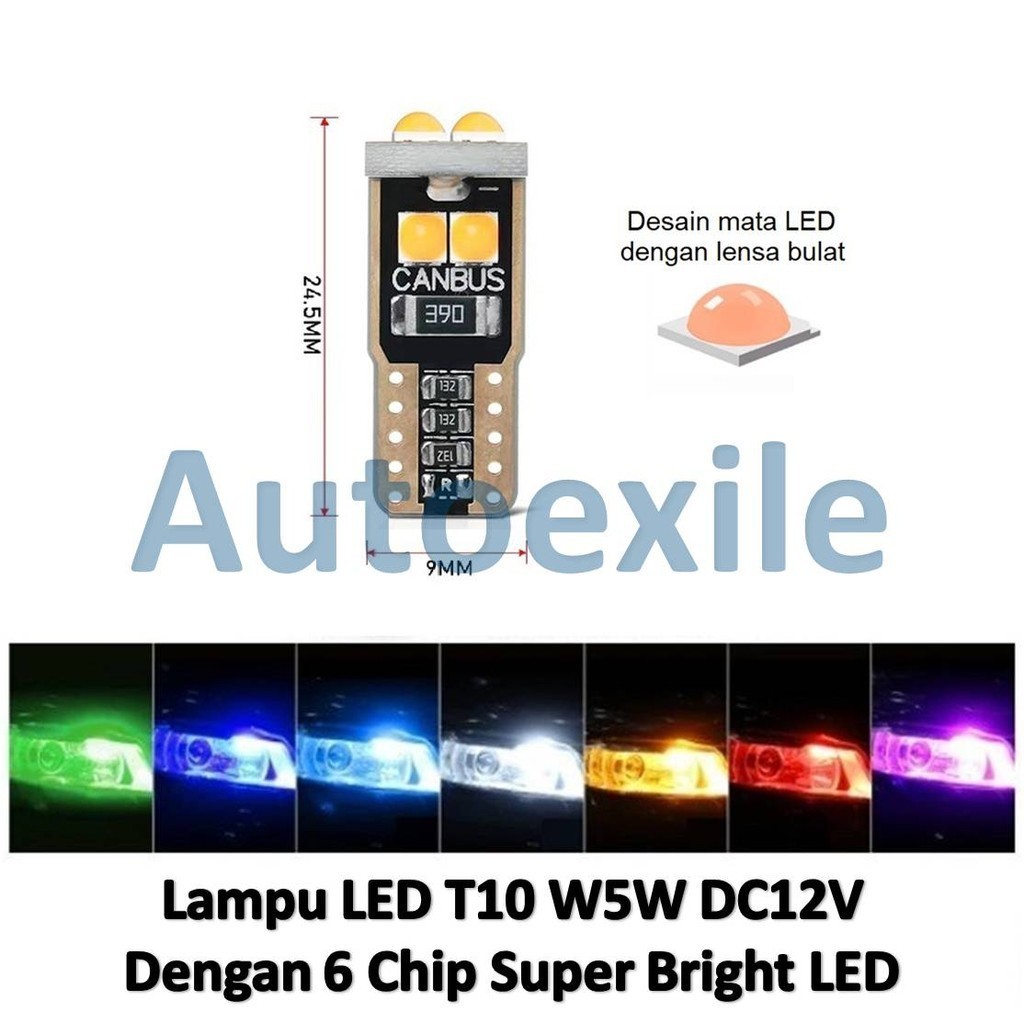 Jual Lampu LED T10 W5W DC12V 6Chip Super Bright Lensa Canbus Kota Plat ...