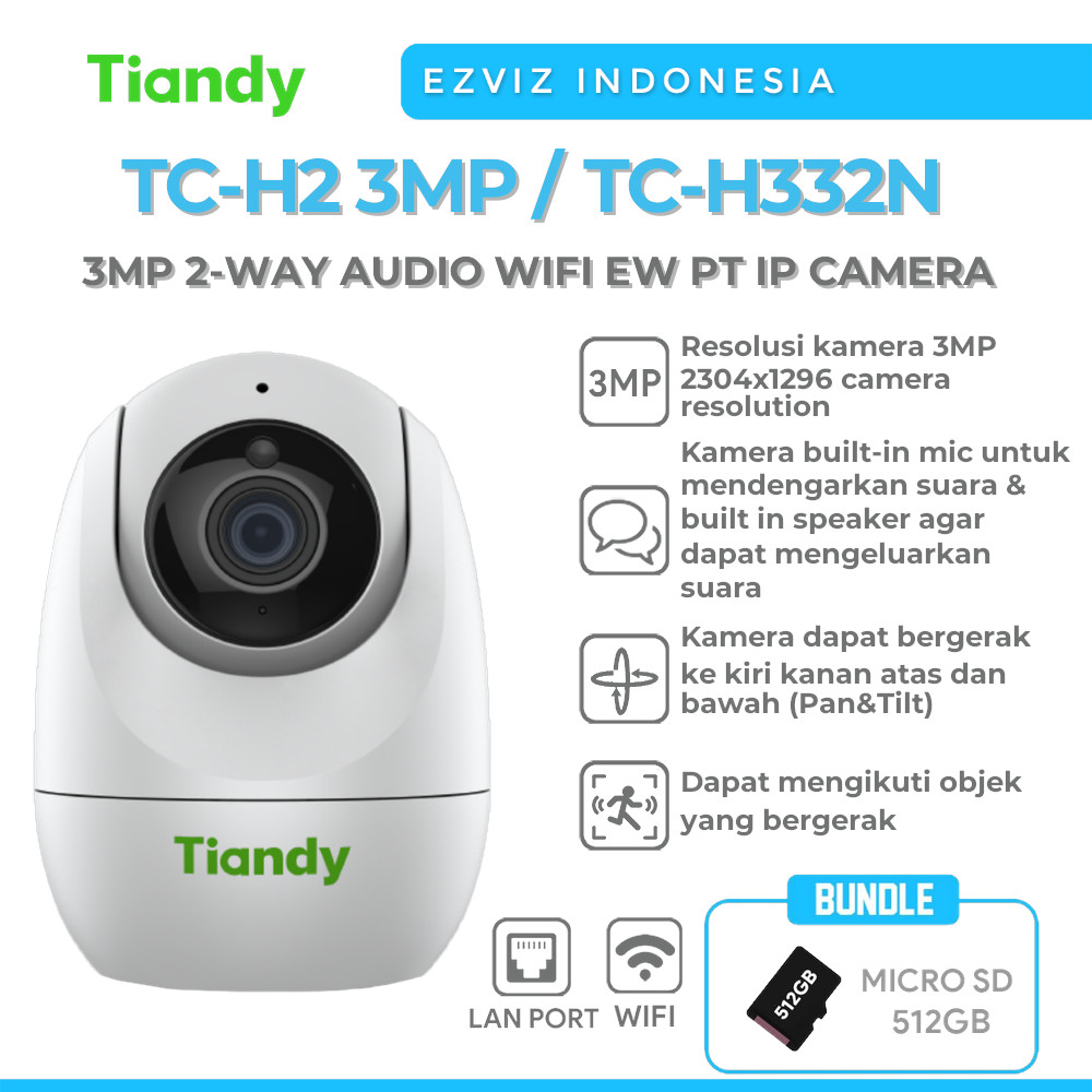 Jual TIANDY TC-H2 3MP / TC-H332N 2-WAY AUDIO WIFI EW PAN TILT SMART IP ...