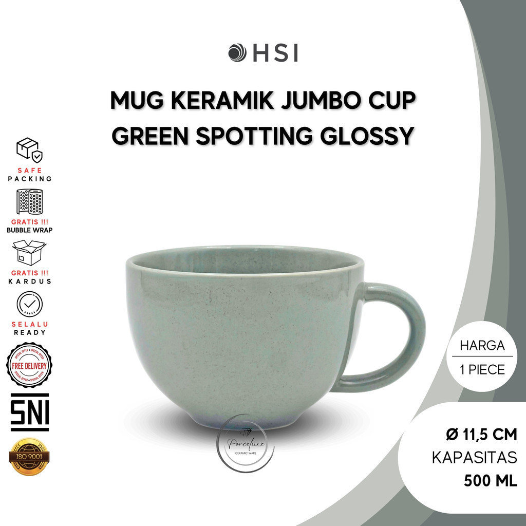 Jual Mug Keramik Besar Jumbo Cup With Handle Green Spotting Glossy ...
