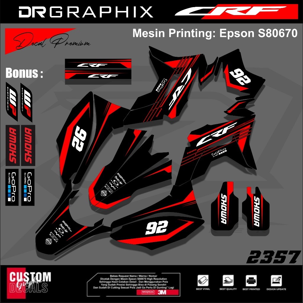 Jual Decal Full Bodi Honda CRF 150 L Hitam Merah (bisa rubah nomer dan ...