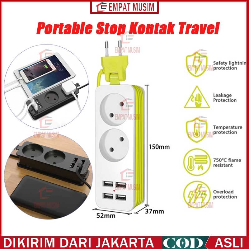 Jual Portable Stop Kontak Travel - 4 USB Port - Kabel 1,5 Meter/Stop ...