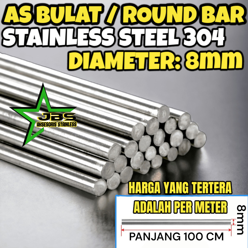 Jual AS SS 304 - 8MMX100CM - ROUND BAR STAINLESS 304 - AS BULAT PADAT ...