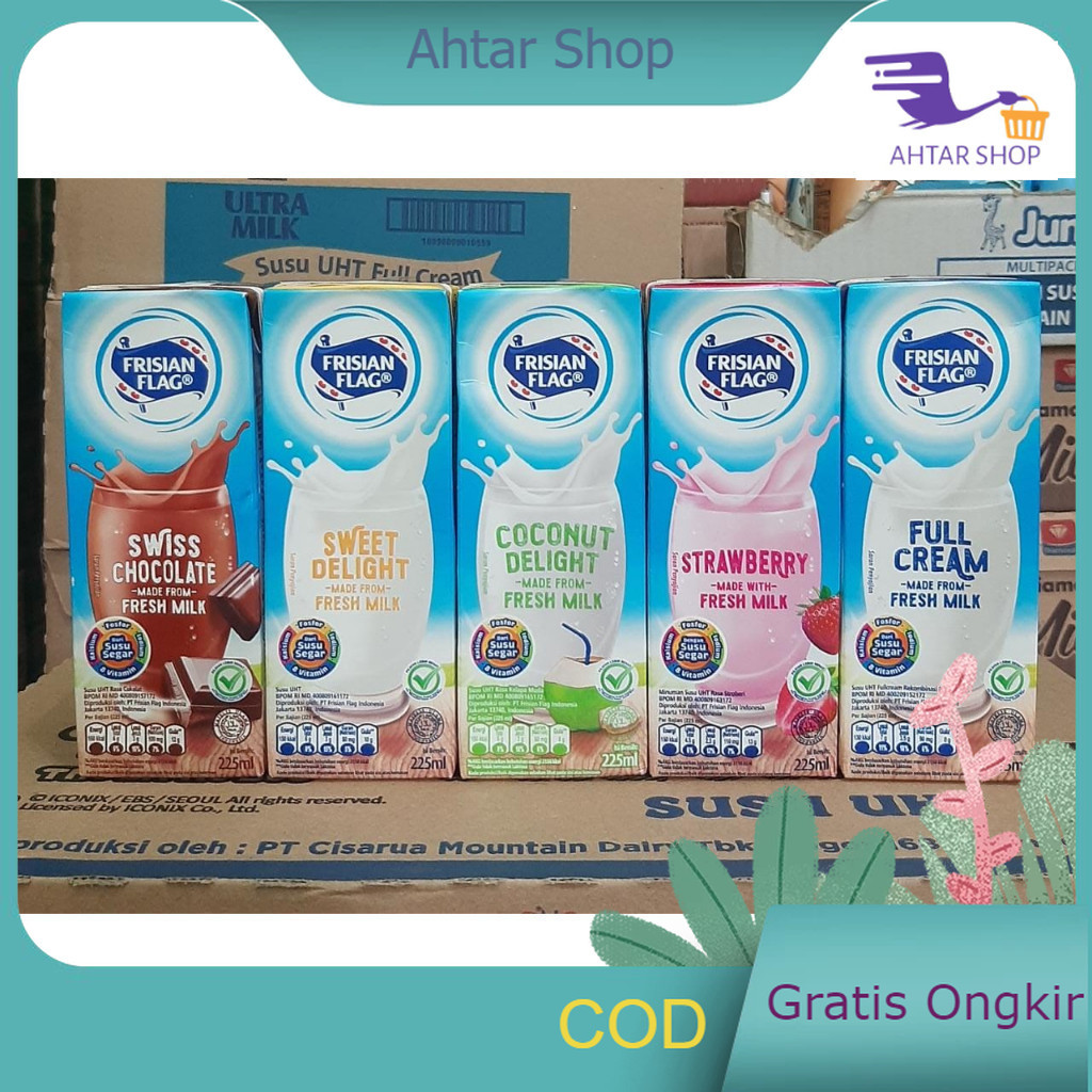Jual Frisian Flag Susu UHT 225ml Satuan Bendera Cair Coklat Fullcream Strawberry Coconut Delight ...