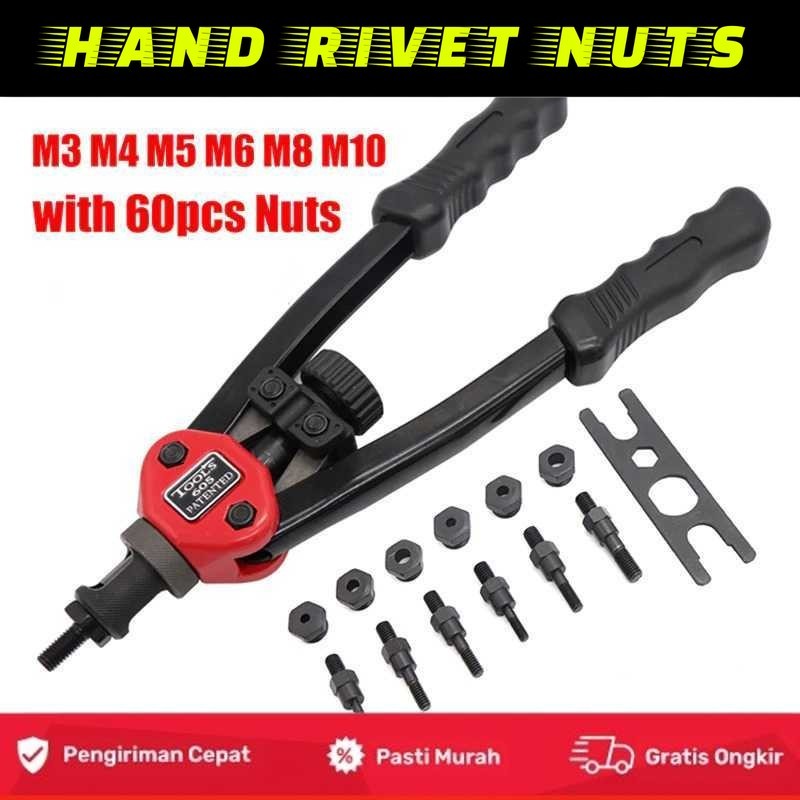 Jual Tang Rivet Hand Threaded Riveter Nuts Guns M3-M10 with Nuts 60PCS ...