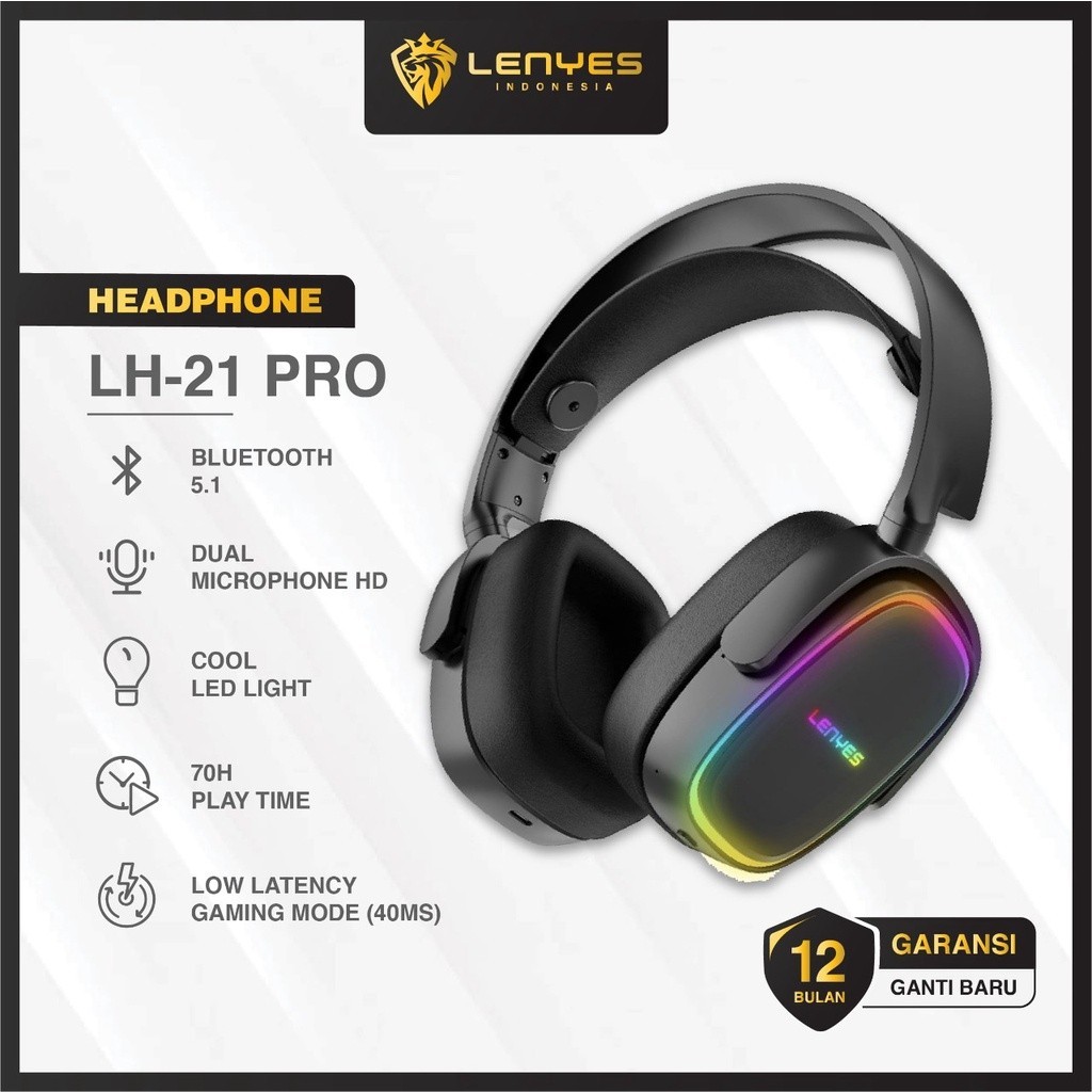 Jual Headphone Gaming Bluetooth LENYES LH21 Pro ENC RGB Light 40ms hifi ...
