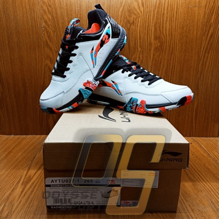 Jual Sepatu Badminton Lining Saga Lite 9 (White/Black/Orange/Blue) 100 ...