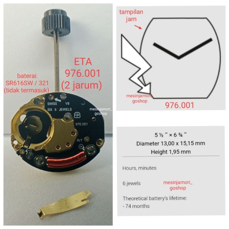 Jual mesin jam ETA 976.001 2 jarum Swiss | Shopee Indonesia