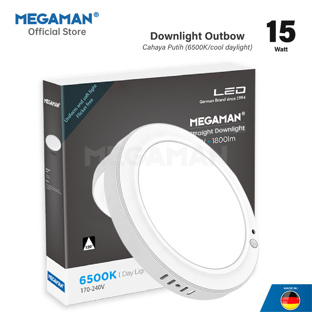 Jual Lampu Plafon Downlight Outbow Megaman MQTL1130 15Watt dan 24Watt 6500K (Cahaya Putih ...