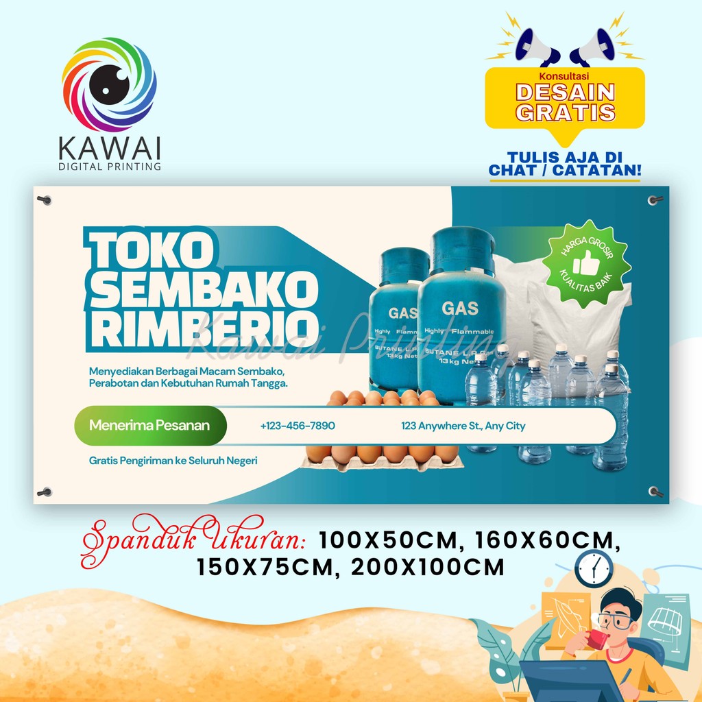 Jual SPANDUK / BANNER Jualan Sembako Serba Ada HIjau Biru Free Desain ...