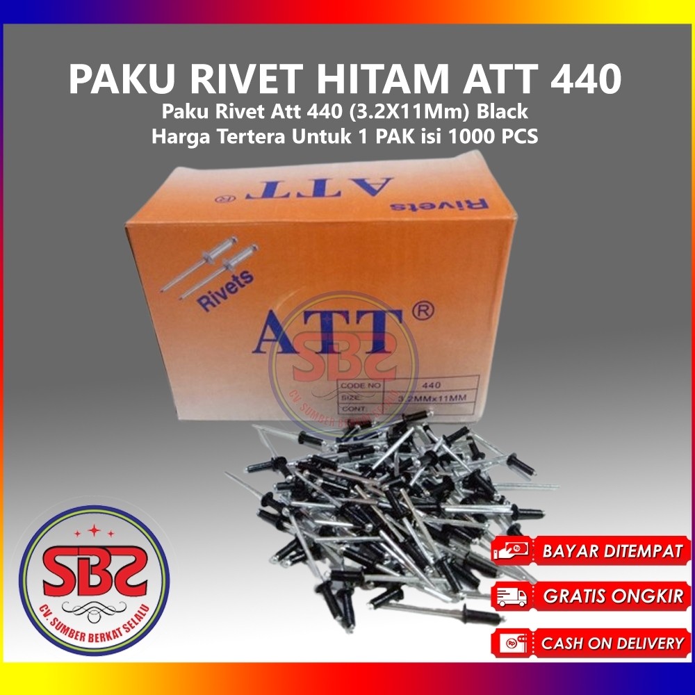 Jual ATT Paku Rivet 435, 440 dan 550 HITAM 1 Box Isi 1000pcs HITAM ...