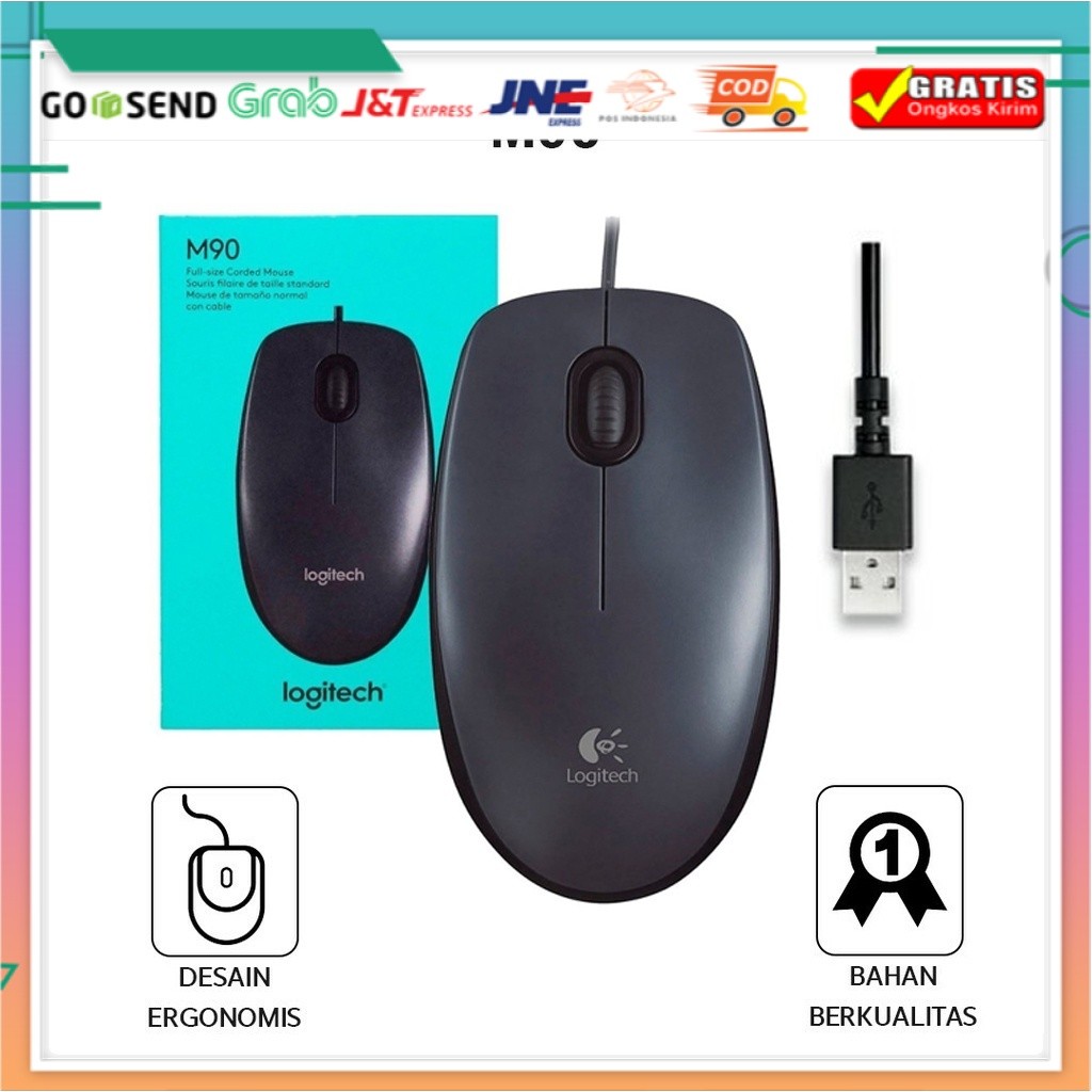 Jual Mouse Logitech M90 ORIGINAL HD Optical Wired Mouse GARANSI RESMI 1 ...