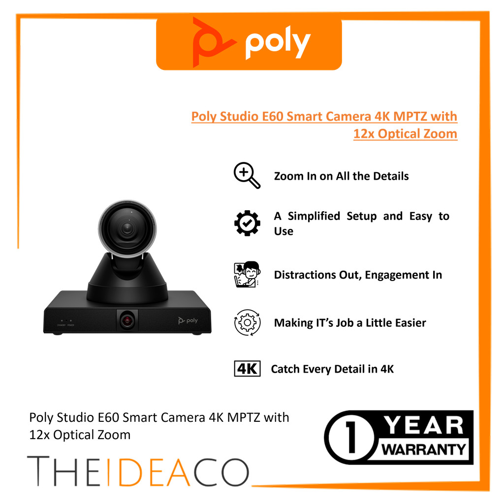 Jual Poly HP Studio E60 Smart Mechanical Pan/Tilt/Zoom (PTZ) Camera with 12x Optical Zoom ...