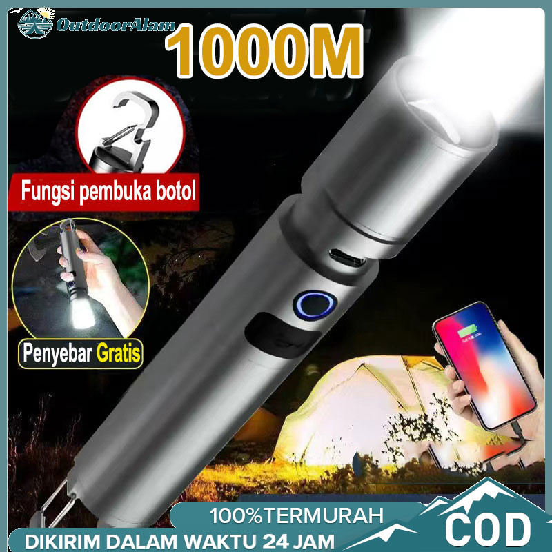 Jual Senter dengan fungsi pembuka botol/Senter Laser Zoom Multifungsi yang Dapat Ditarik 1800mah ...