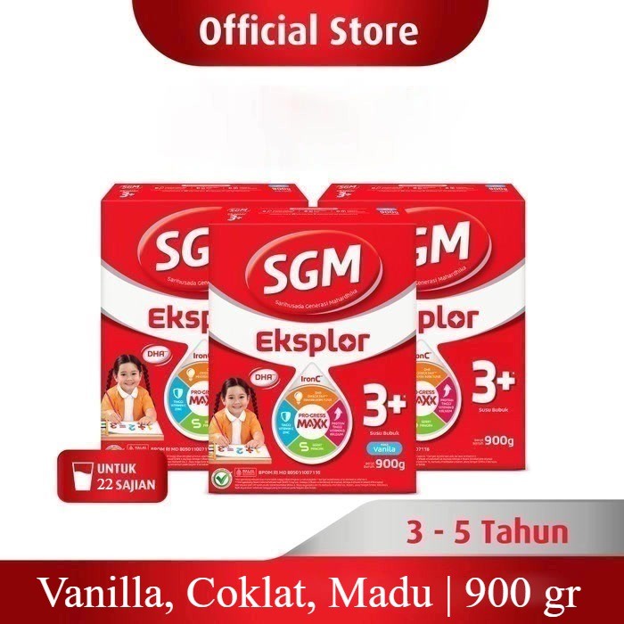 Jual SGM Eksplor 3 Plus - Susu Pertumbuhan 3-5 tahun - Vanilla/Coklat/Madu - 900gr | Shopee ...