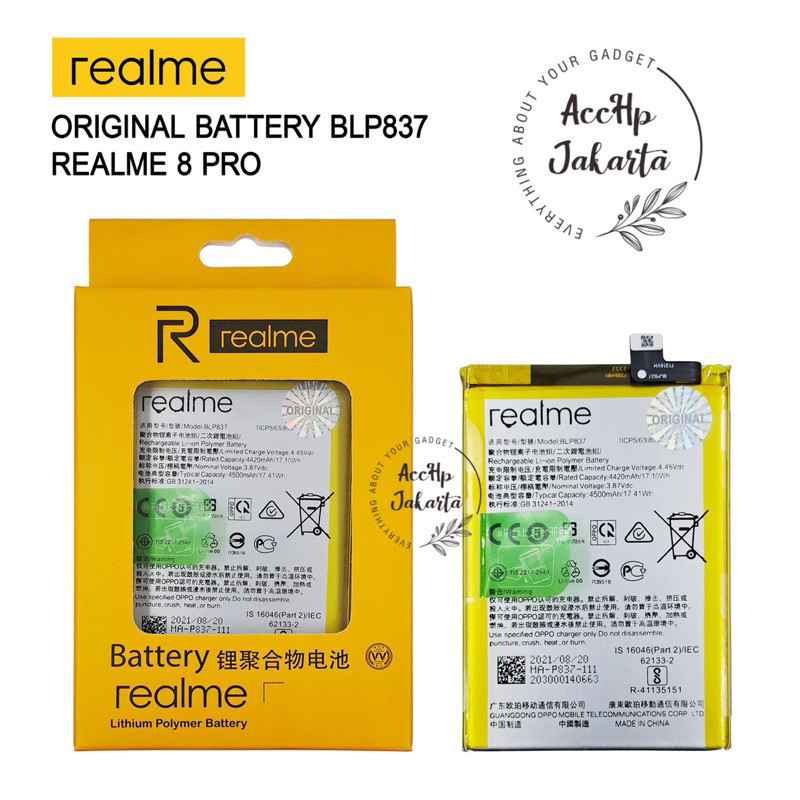 Jual Baterai Batre Realme 8 Pro BLP 837 Batu Batrai BLP837 Realme 8pro ...