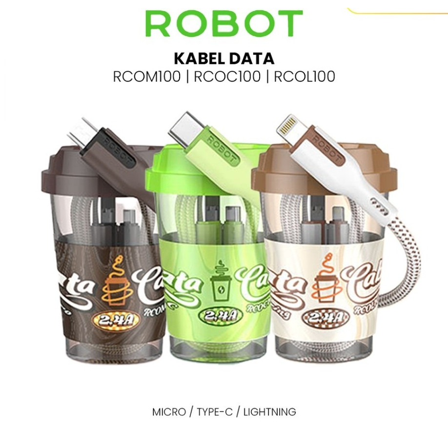 Jual [Cek Variasi] RCO ROBOT Kabel Cas Data Micro Type C Lightning ...