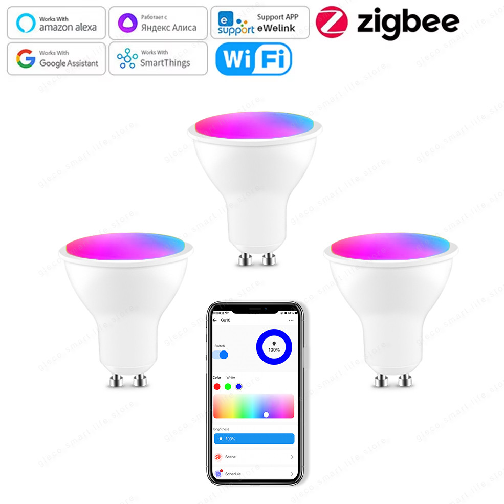 Jual Zigbee Gu10 Wifi Smart Led light Bulb RGBCW Dimmable Led Lamp 220V ...