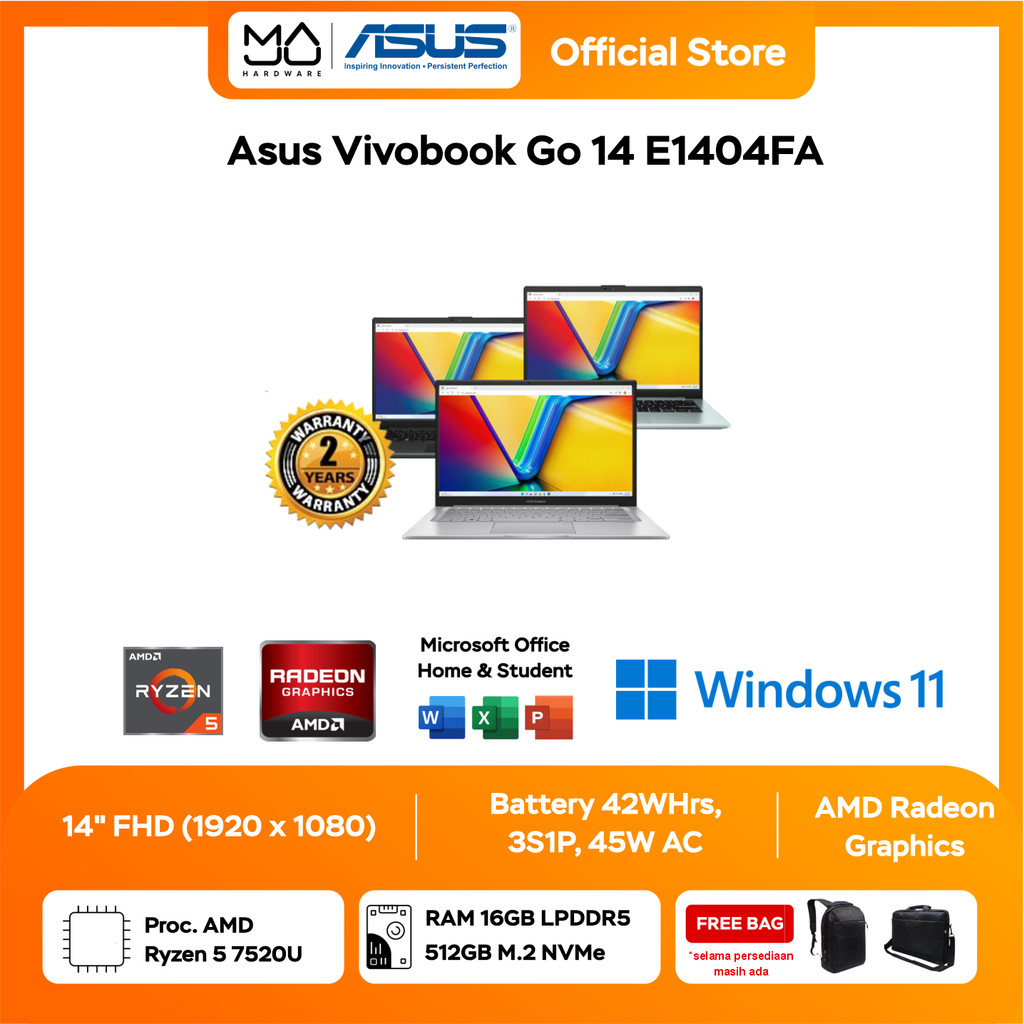 Jual Asus Vivobook Go 14 E1404FA Ryzen 5 7520U 16GB SSD 512GB 14 FHD ...