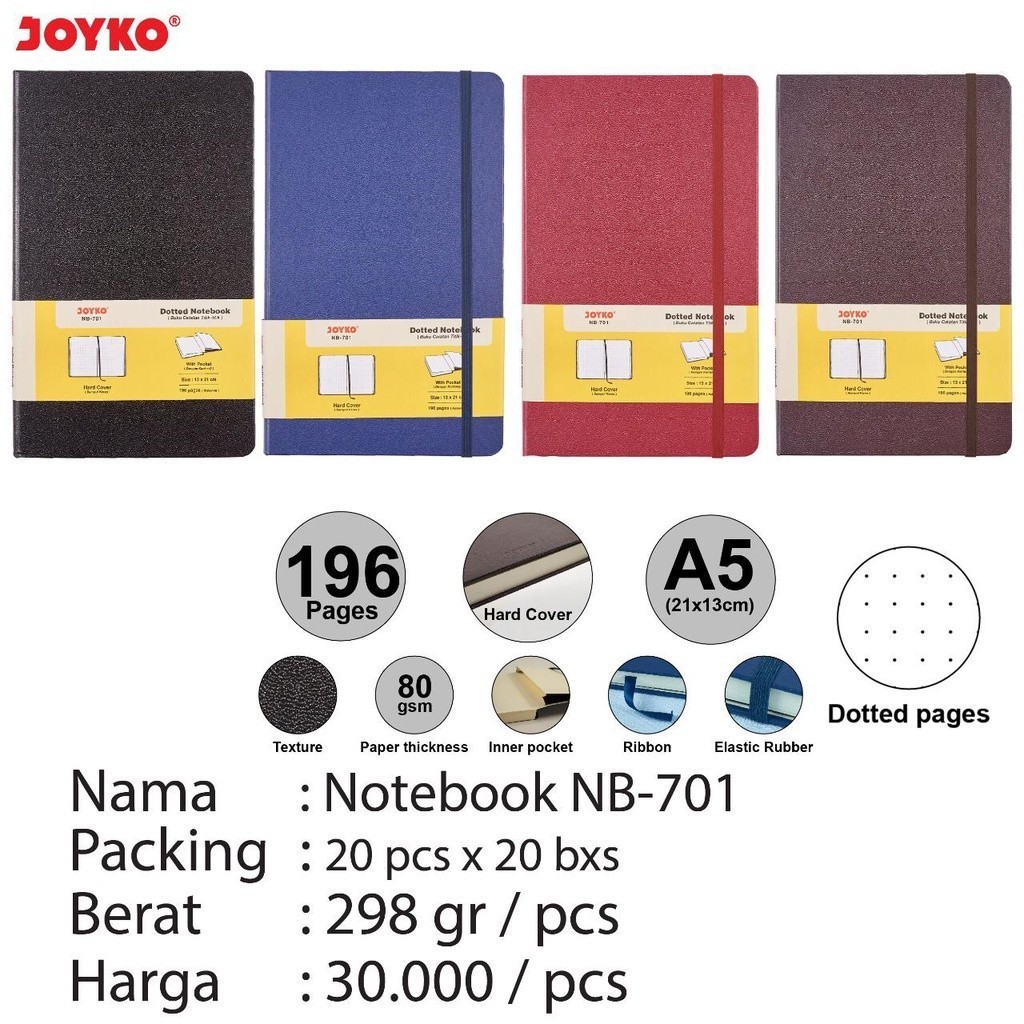 Jual joyko notebook hardcover 13x21cm dot NB-701 (tidak bisa pilih ...