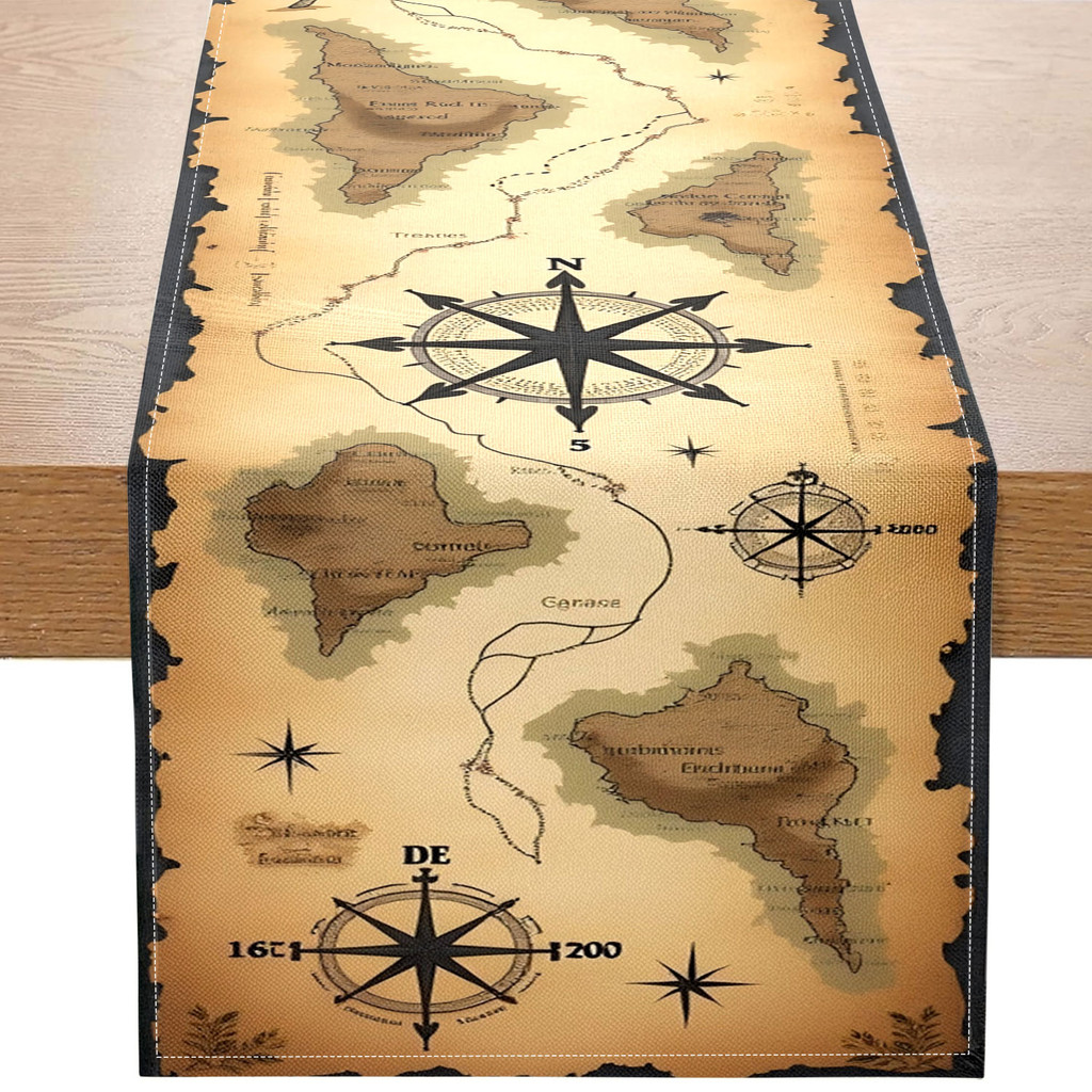 Jual 1 Piece of Pirate Map Table Runner with Compass and Island Pattern ...