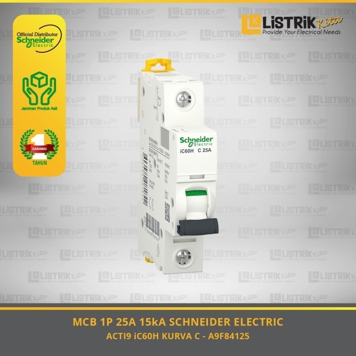 Jual MCB SCHNEIDER ELECTRIC ACTI9 iC60H 1P 25A 10kA/15kA KURVA C - A9F84125 | Shopee Indonesia