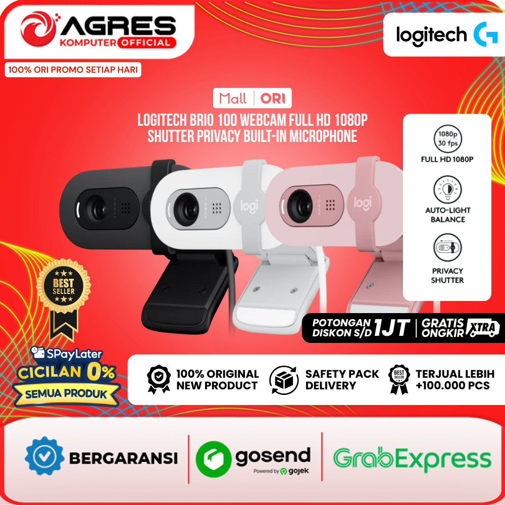 Jual LOGITECH BRIO 100 WEBCAM FULL HD 1080P SHUTTER PRIVACY BUILT-IN ...