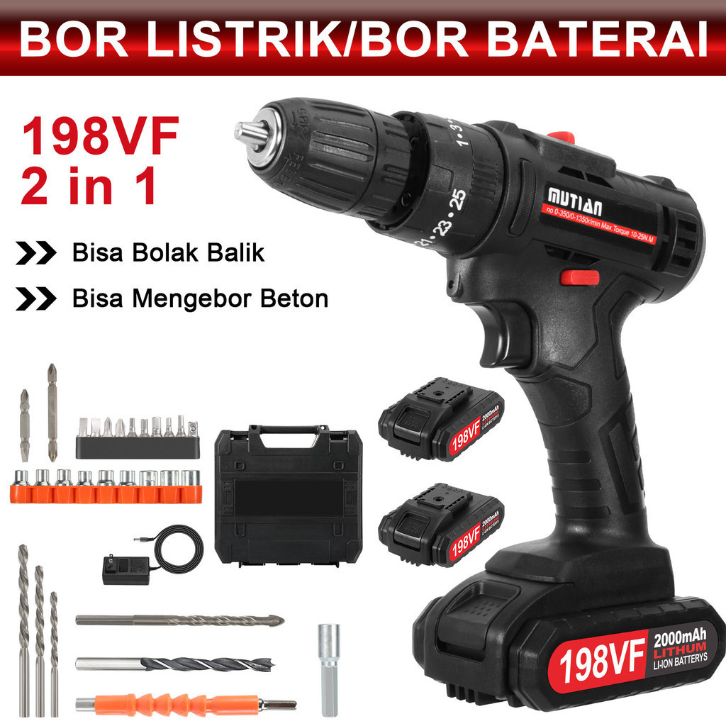 Jual 198VF Speed Bor Listrik / Mesin Bor Baterai Tangan Cordless Drill ...